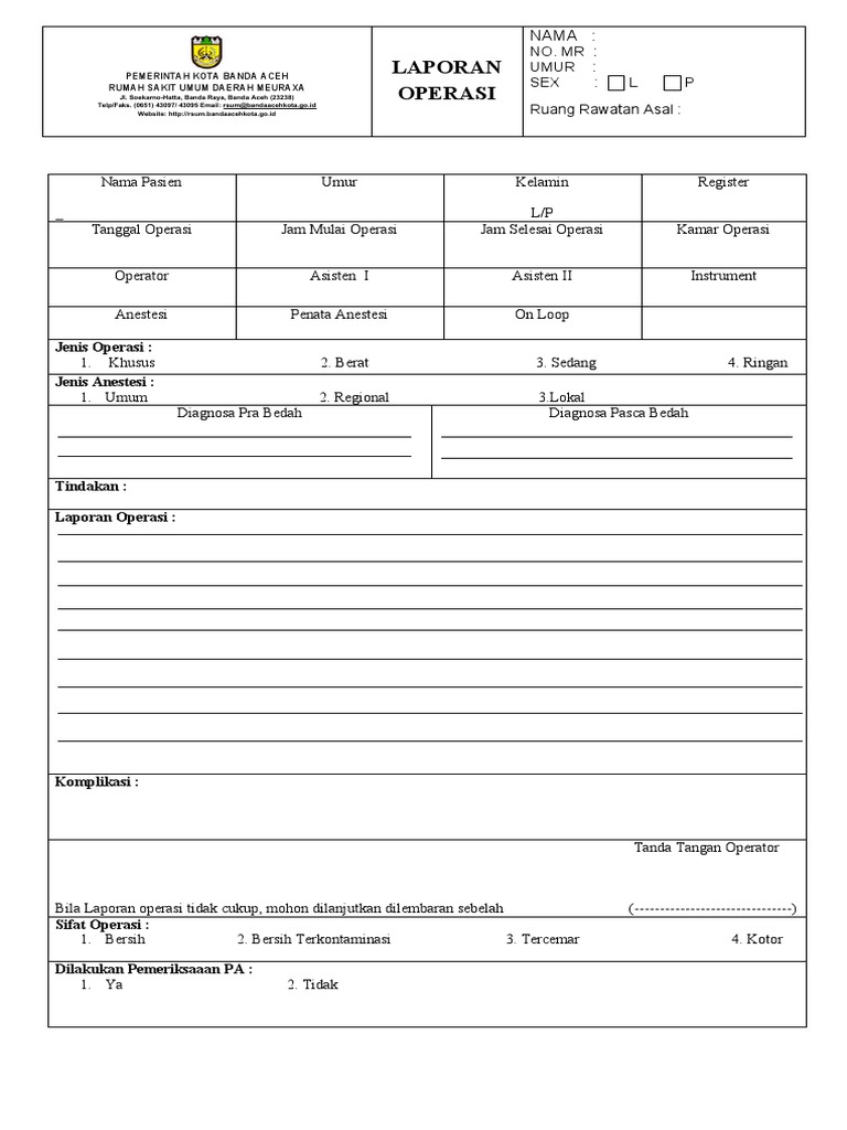 Formulir Laporan Operasi | PDF