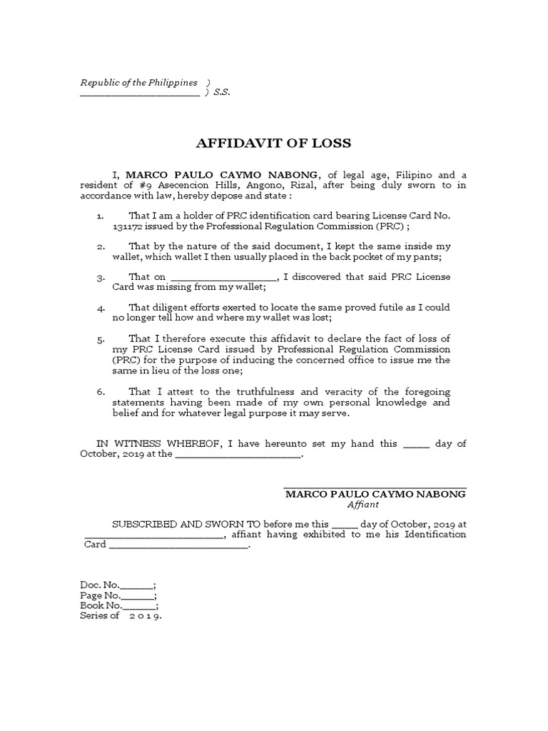 Loss PRC ID | PDF