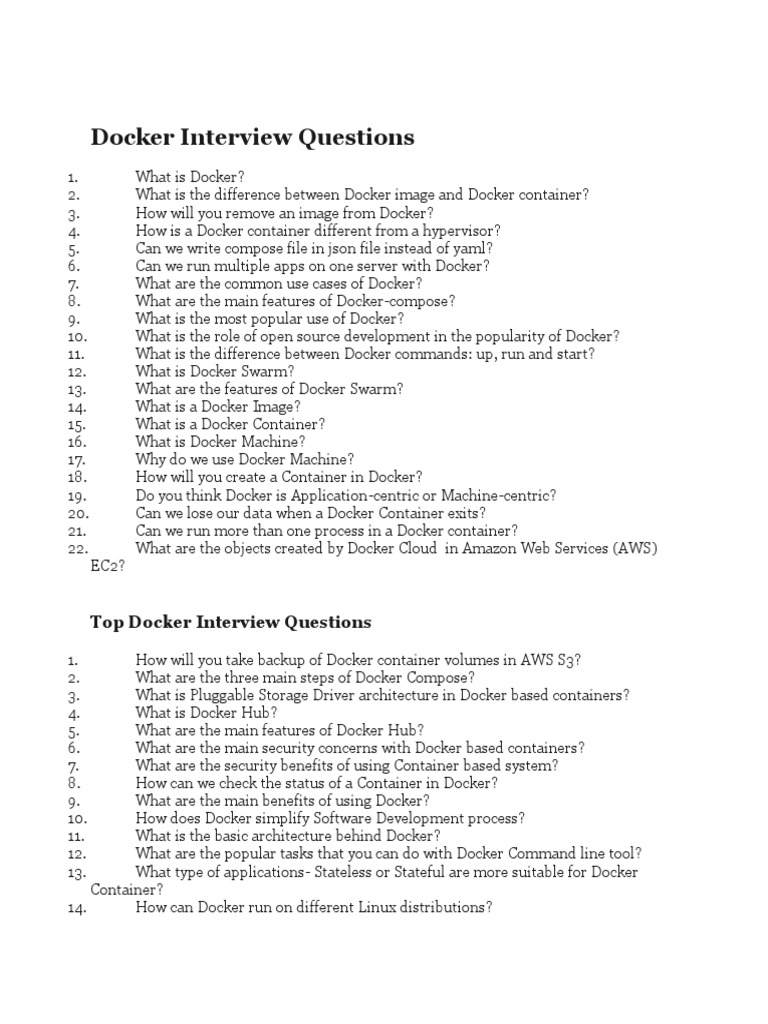 Docker Interview Questions | PDF | Virtualization | Virtual Machine