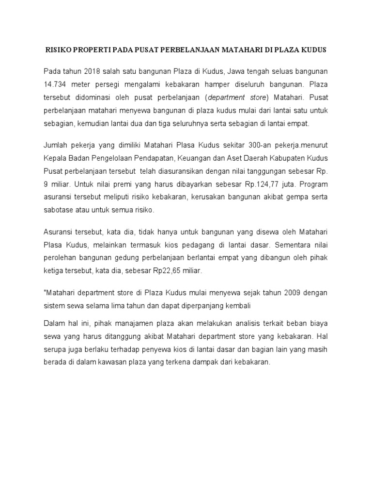 Risiko Kebakaran di Plaza Matahari Kudus | PDF