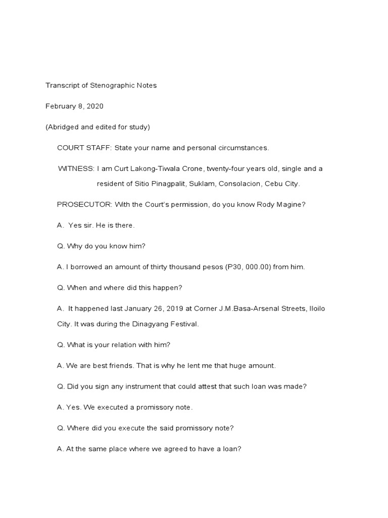 Transcript of Stenographic Notes | Download Free PDF | Promissory Note ...