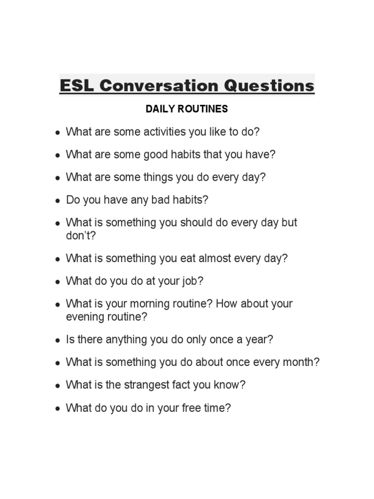 ESL Conversation Questions Daily Routines | PDF