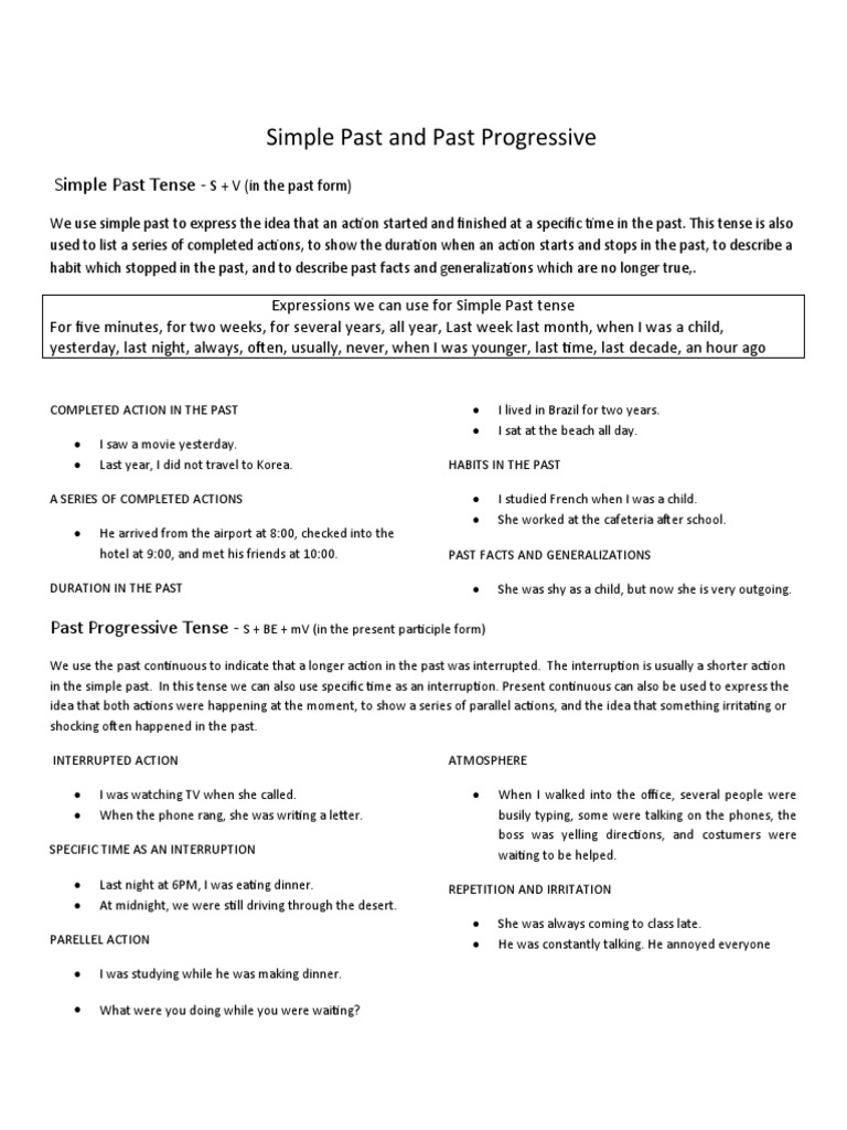 Past Simple vs. Past Progressive Tenses | PDF | Grammatical Tense | Grammar