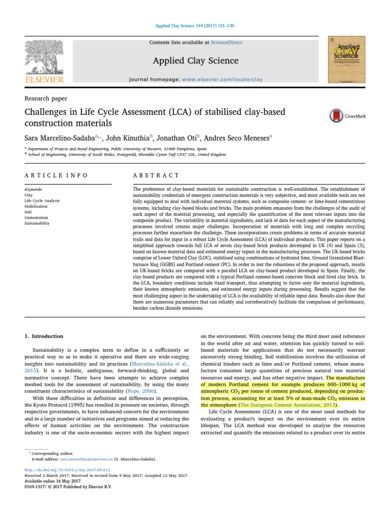 Challenges in Life Cycle Assessment (LCA) of Stabilised Clay-Based ...