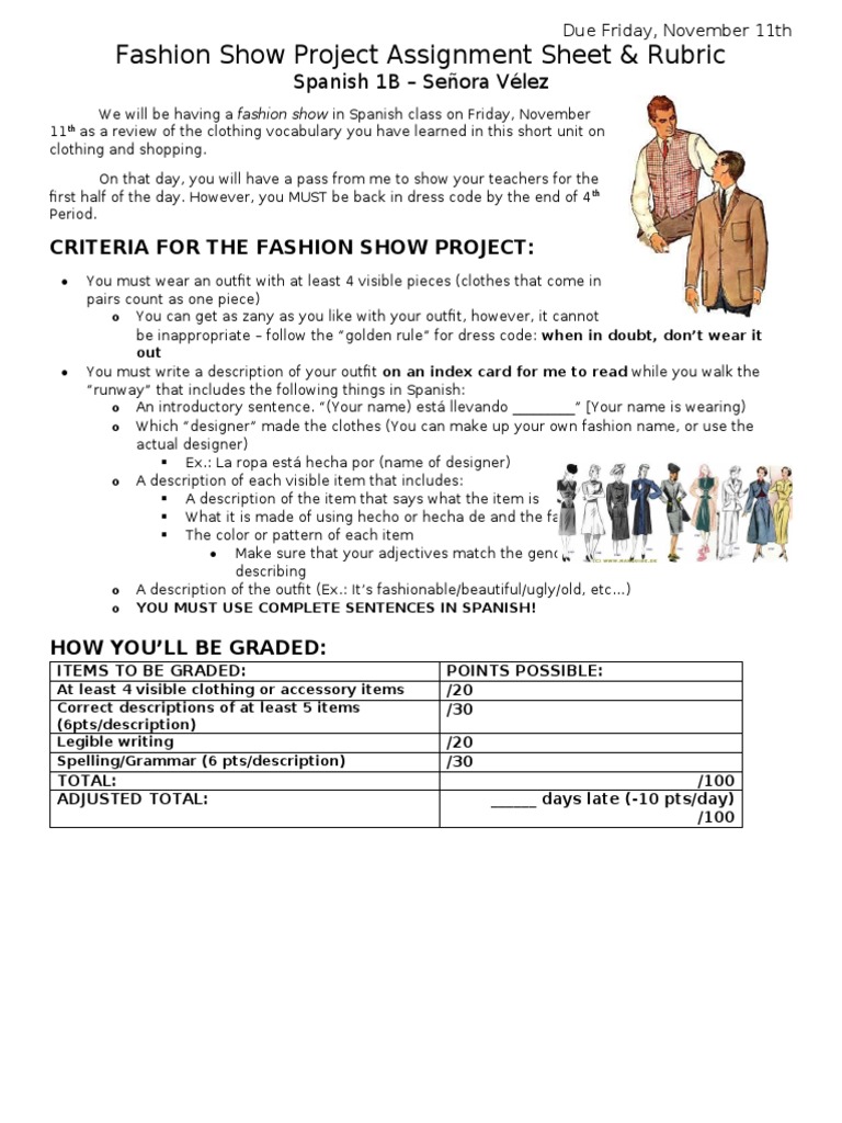 Fashion Show Project Rubric Assignment Sheet | PDF | Clothing | Human Body