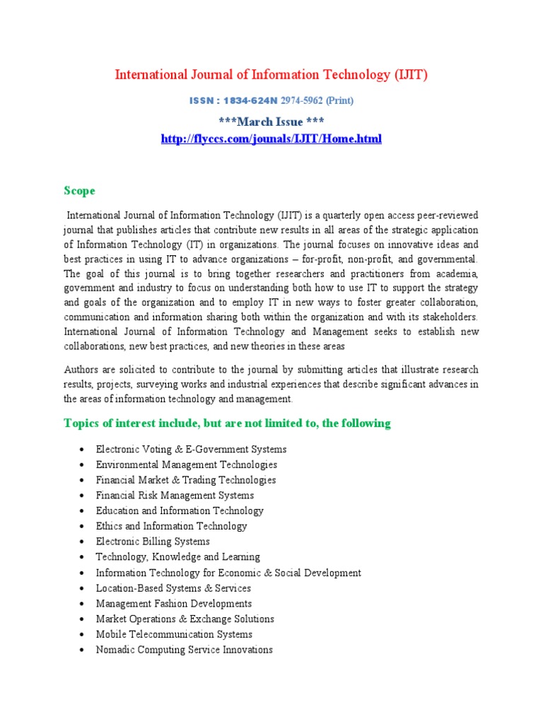 International Journal of Information Technology (IJIT) | PDF | Academic ...