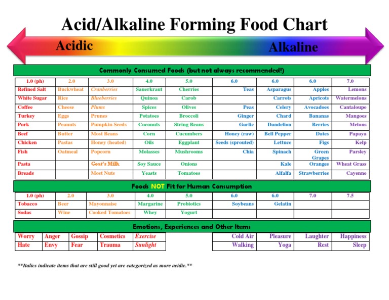 Acid/Alkaline Food Chart Overview | PDF | Pasta | Yogurt