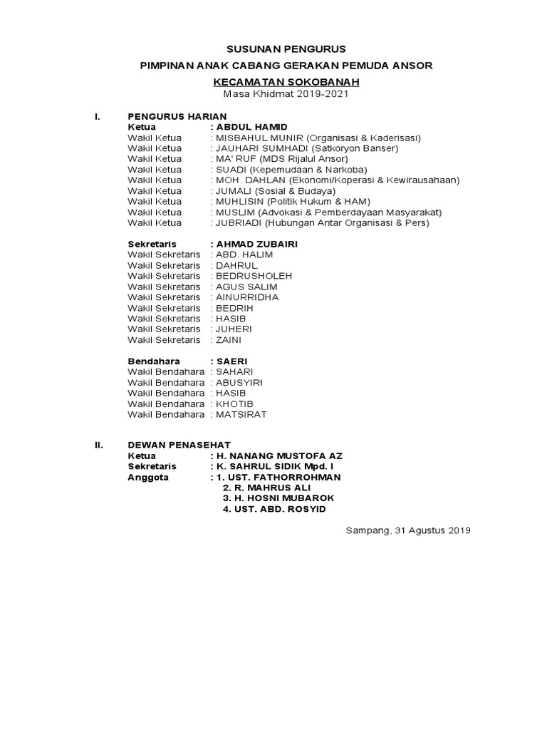 Susunan Pengurus Pac Ansor | PDF