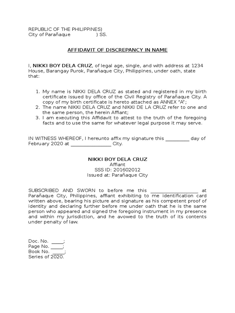 Sample - Affidavit of Discrepancy | PDF