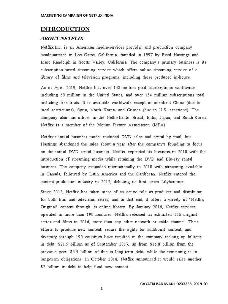 PROJECT REPORT On Netflix | PDF | Netflix | Streaming Media