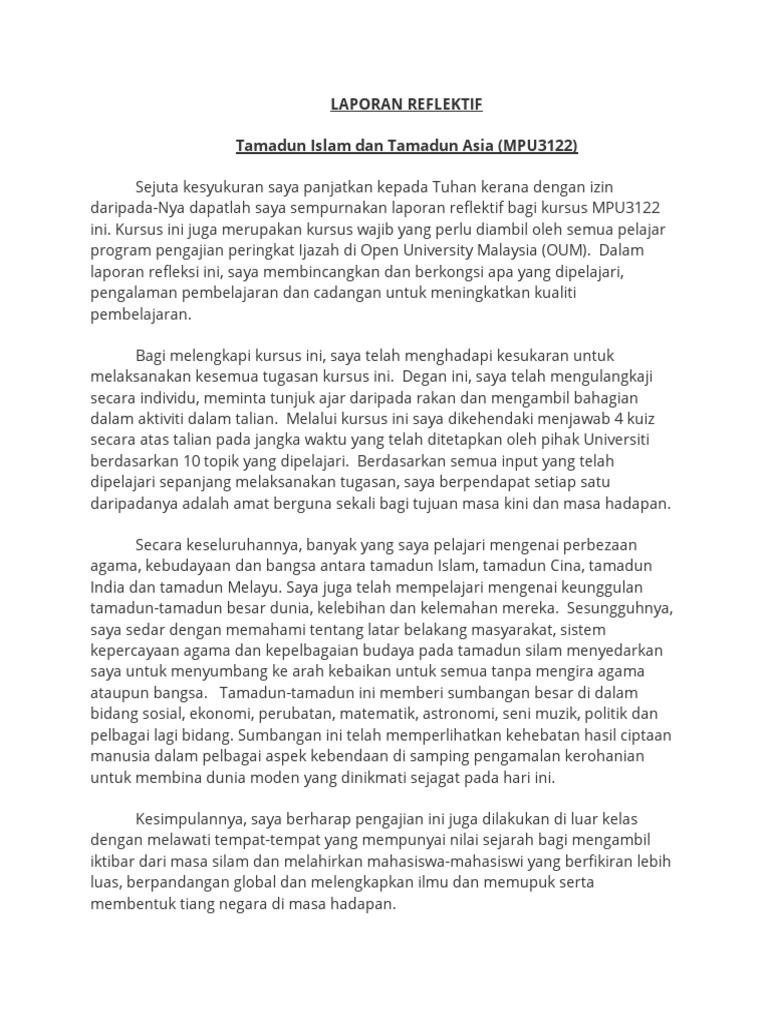 Laporan Reflektif MPU3122 | PDF