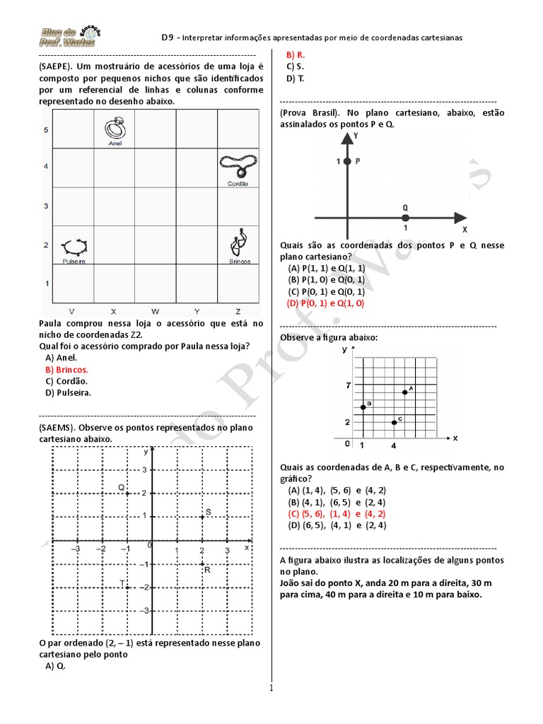 D9 (9º ANO - Mat.) - Blog Do Prof. Warles | PDF | Sistema de coordenada ...