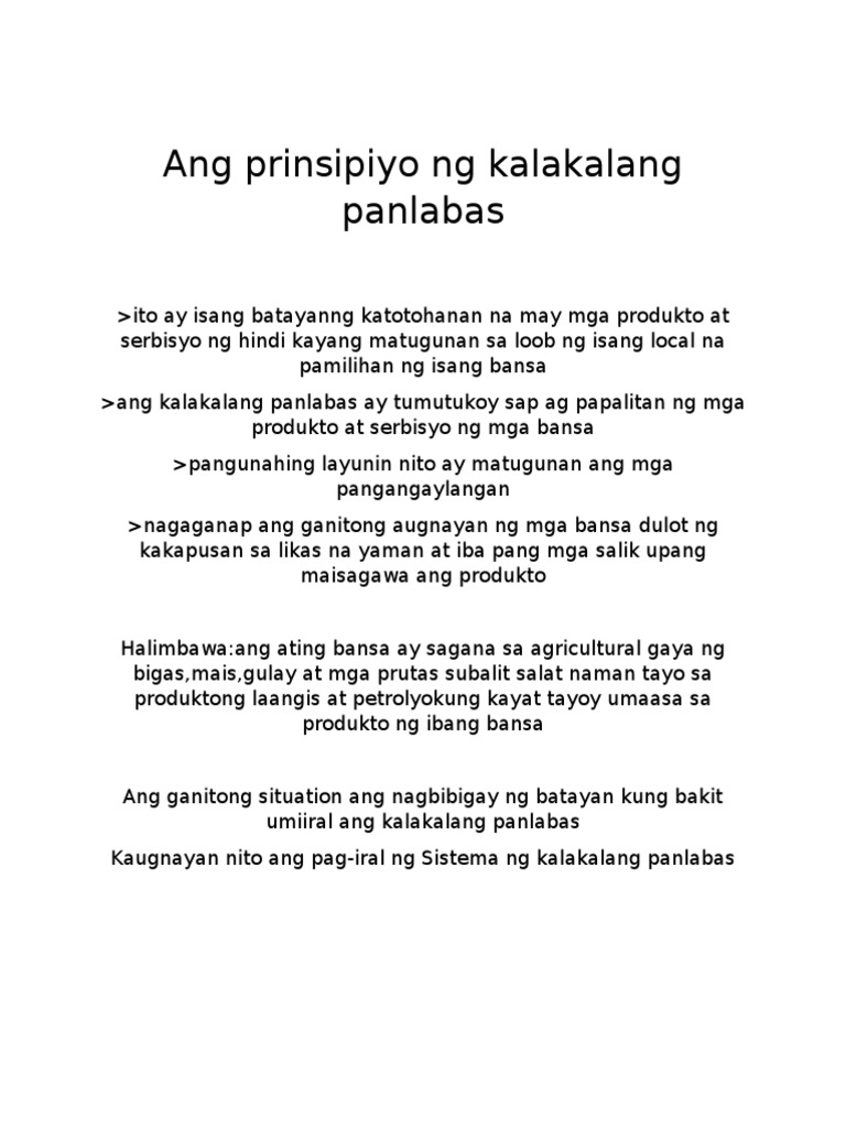 Ang Prinsipiyo NG Kalakalang Panlabas | PDF