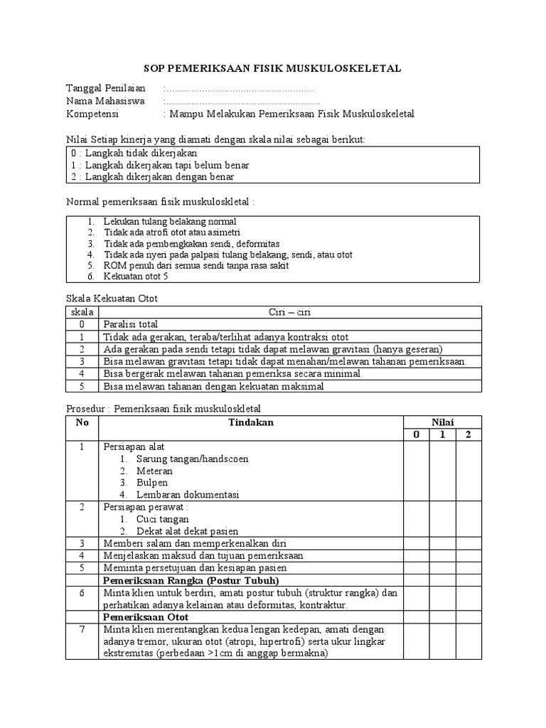 Sop Pemeriksaan Fisik Muskuloskeletal | PDF