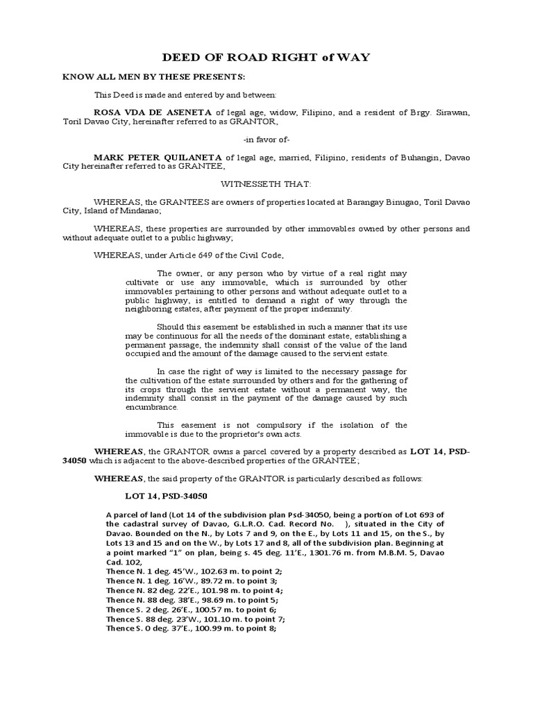 Deed-of-Road-Right-of-Way DOX | Download Free PDF | Easement | Property Law