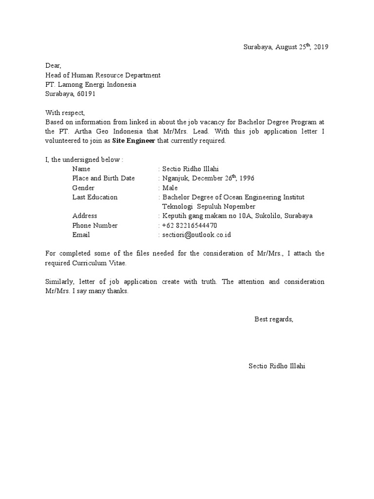 Application Letter | PDF | Educational Stages | Vocational Education