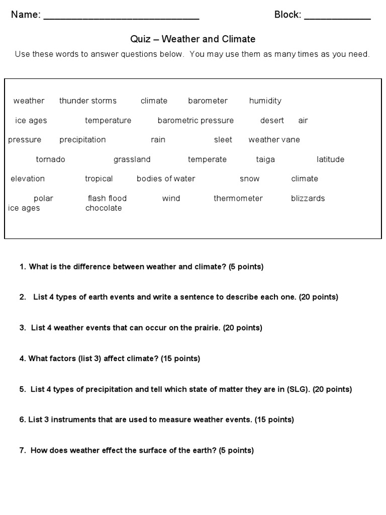 Weather Climate Quiz | PDF | Weather | Climate