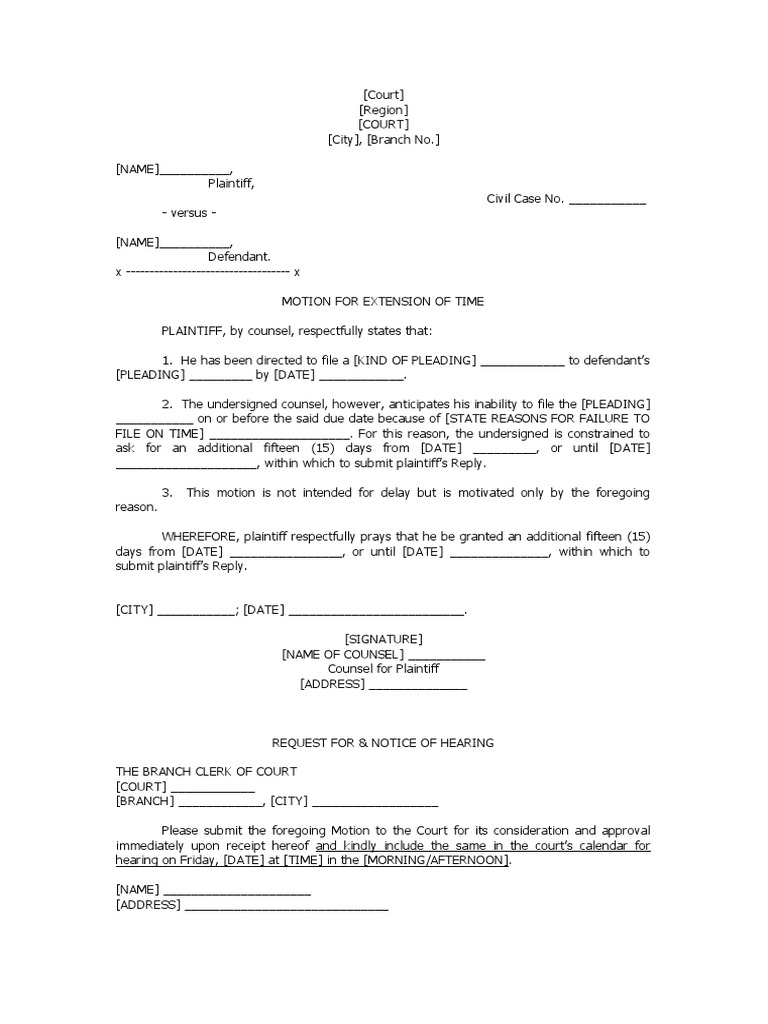 Motion for Extension of Time | PDF | Pleading | Service Of Process