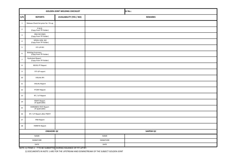 GJ WELDING Checklist
