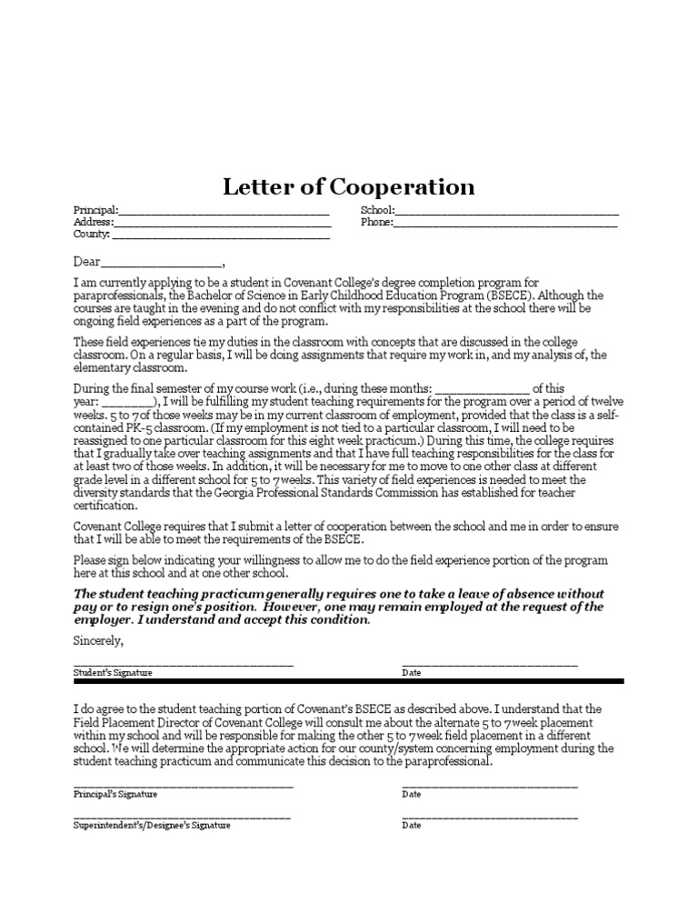 Student Teaching Cooperation Letter | PDF | Teaching | Change