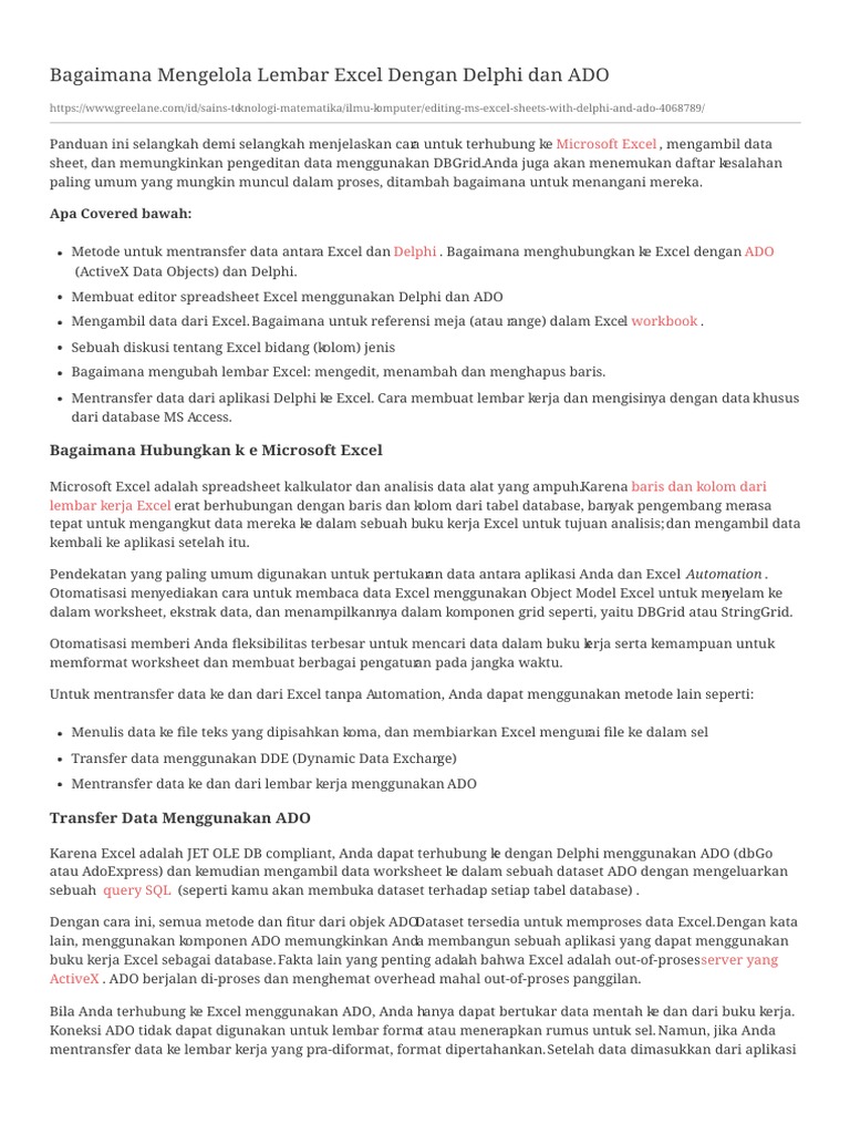 Mengelola Excel dengan Delphi | PDF