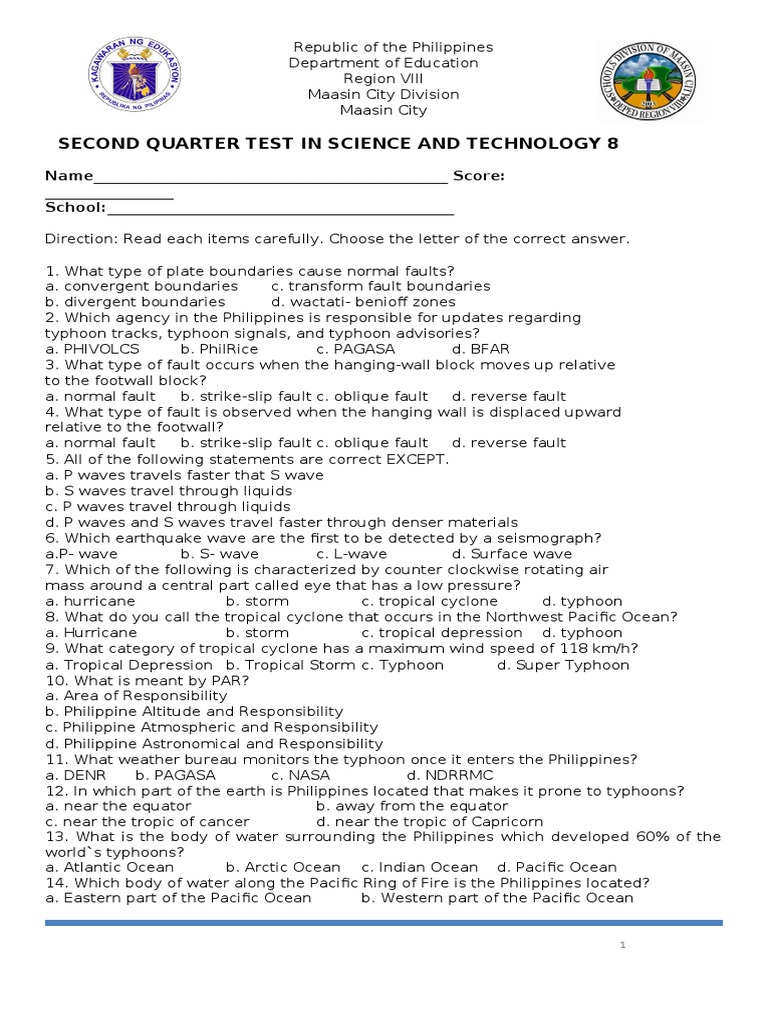 2nd Quarter Test in Science 8 | PDF | Tropical Cyclones | Seismology