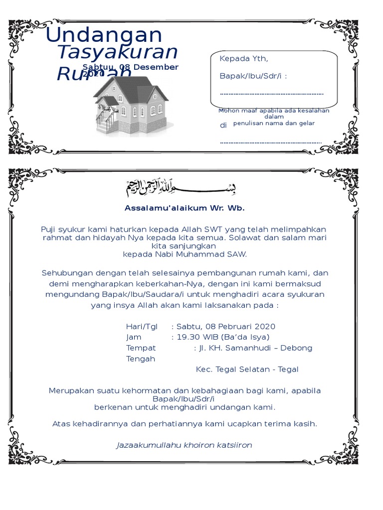 Surat Undangan Syukuran Rumah | PDF