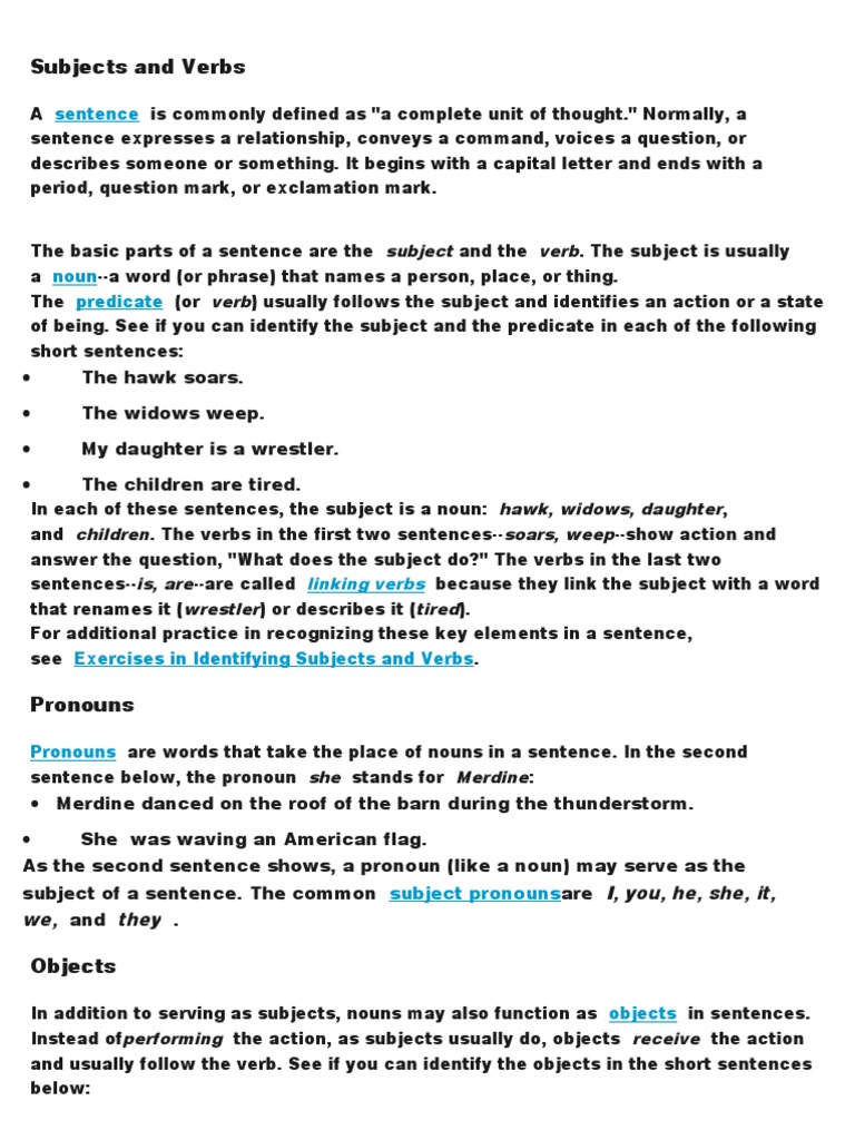 Subject and Verb Identification Exercises | PDF | Subject (Grammar) | Verb