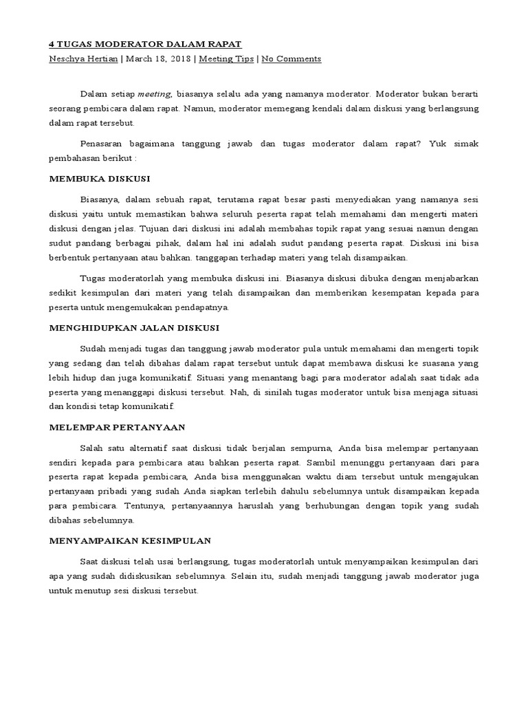 4 Tugas Moderator Dalam Rapat | PDF