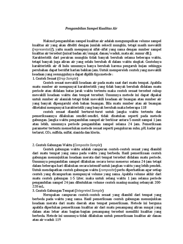 Pengambilan Sampel Kualitas Air | PDF