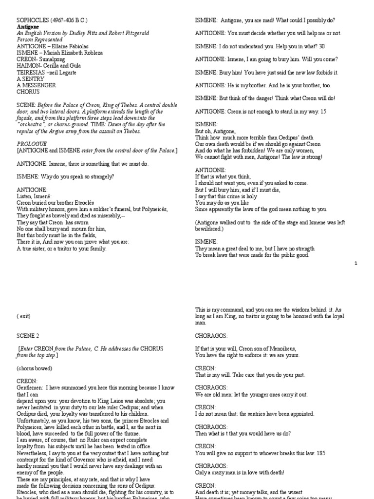 Antigone Script For Role Playing | PDF | Oedipus