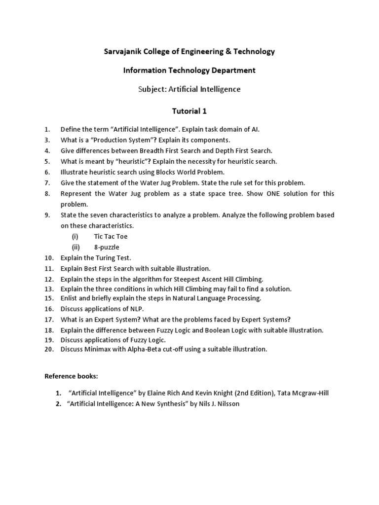 Ai Tutorial 1 Pdf Pdf