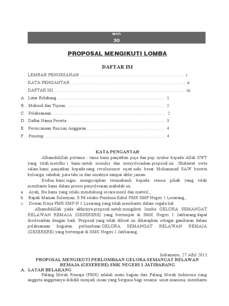 Contoh Proposal Lomba Dan Pelantikan | PDF