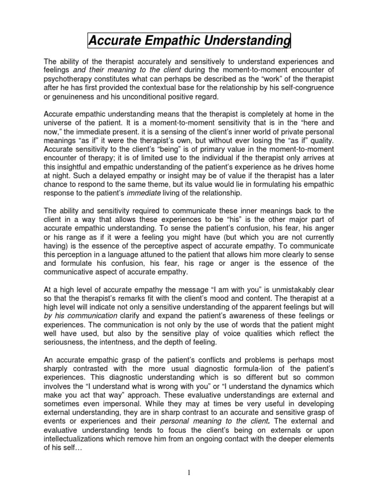 Accurate Empathic Understanding in Therapy | PDF | Empathy | Psychotherapy