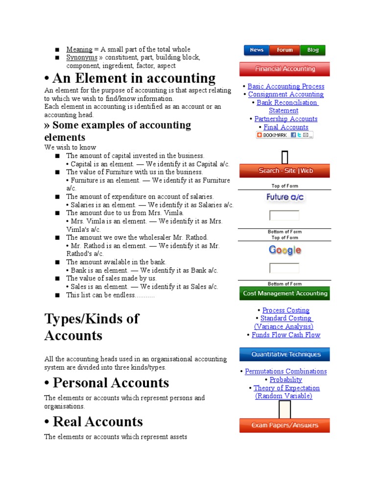 An Element in Accounting: Some Examples of Accounting Elements | PDF ...