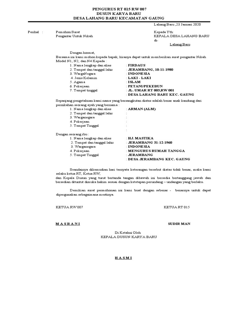 Pengantar Nikah RT RW | PDF