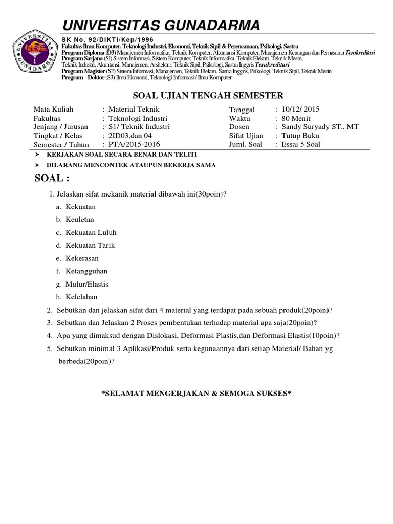 Soal UTS Material Teknik 2015 | PDF