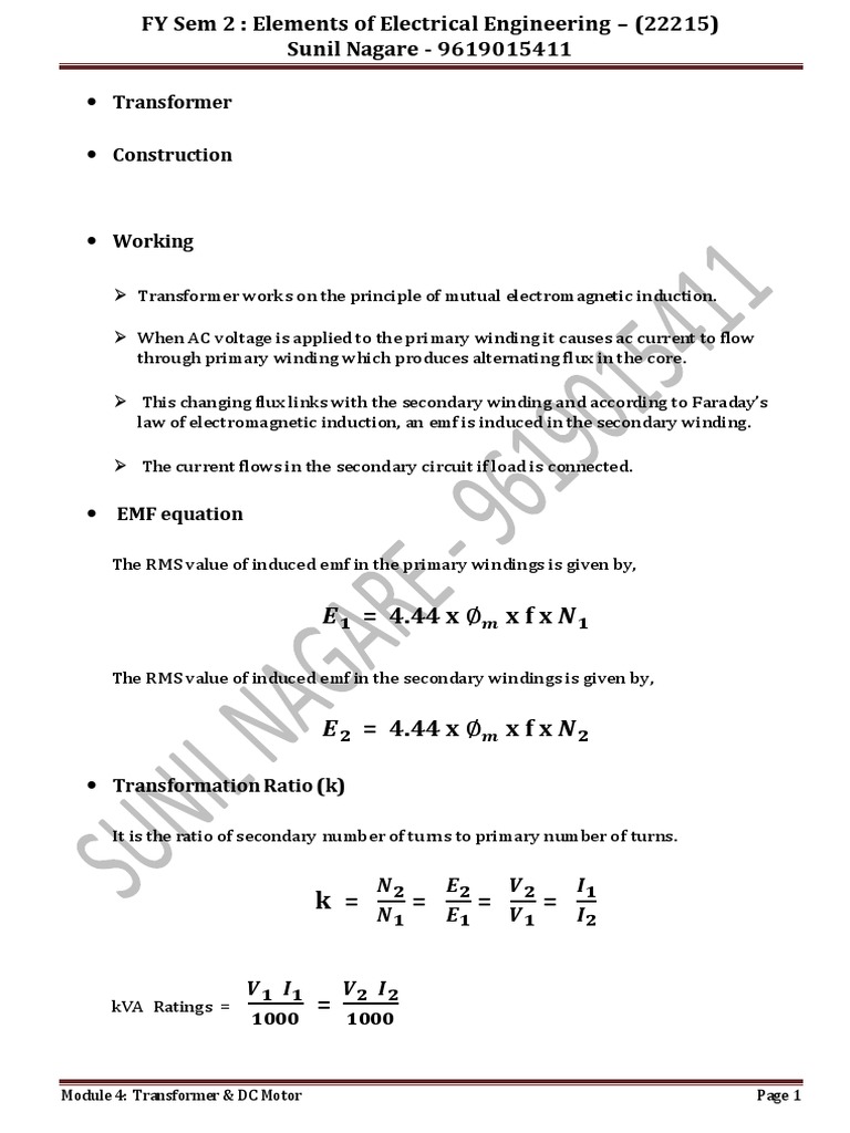Module 4 - Transformer & DC Motor at EEC | PDF | Electromagnetic ...