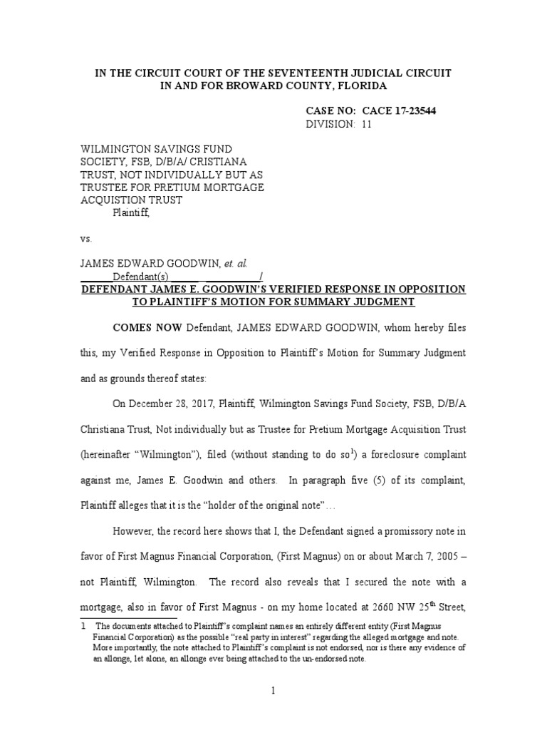 Response To Motion For Summary Judgment | PDF | Summary Judgment ...