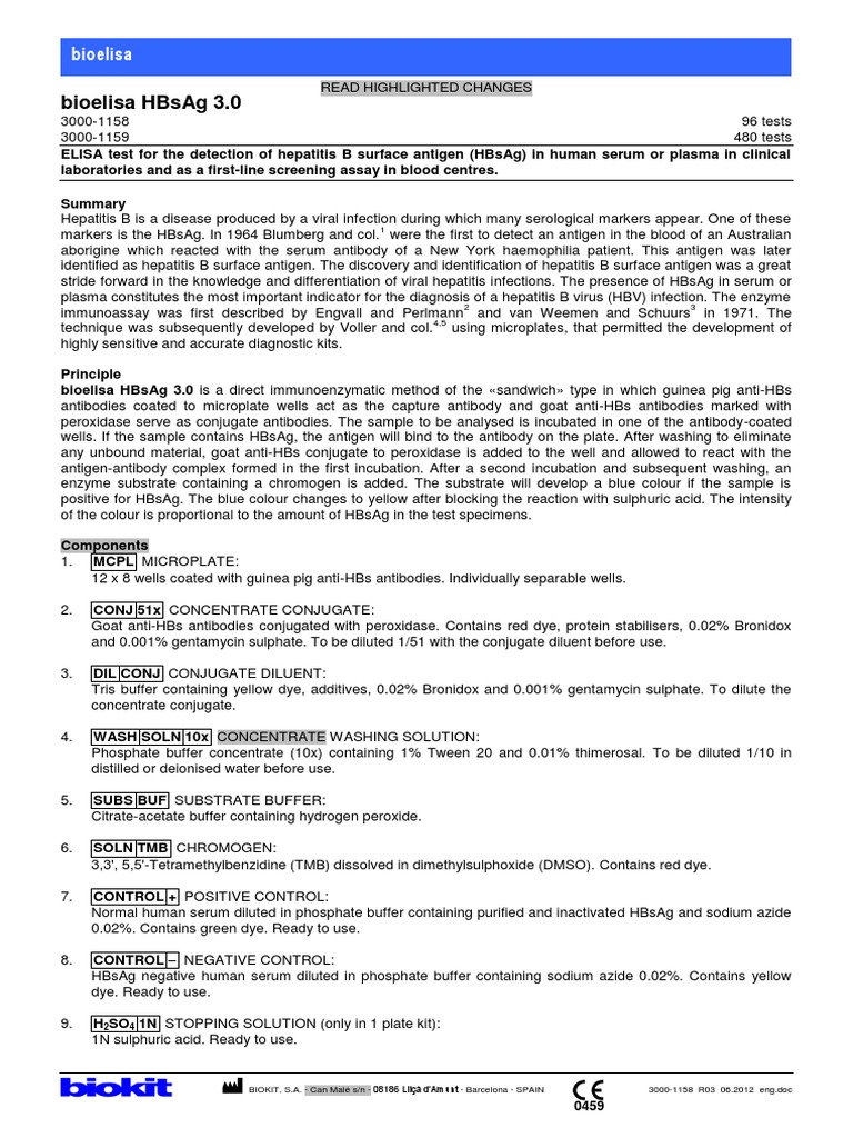 Insert Bioelisa HBsAg 3.0 | PDF | Elisa | Hepatitis B