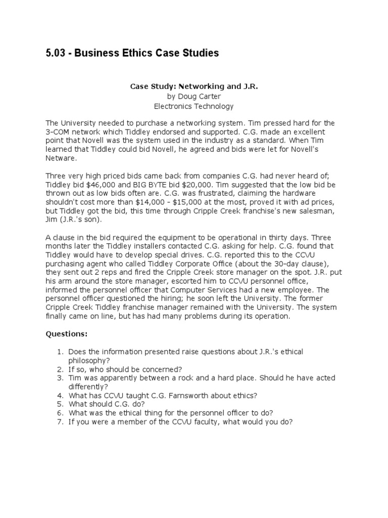 Networking Ethics Case Study Analysis | PDF