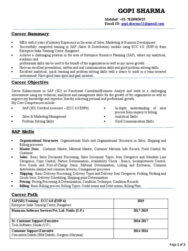 Gopi CV | PDF | Sap Se | Sales