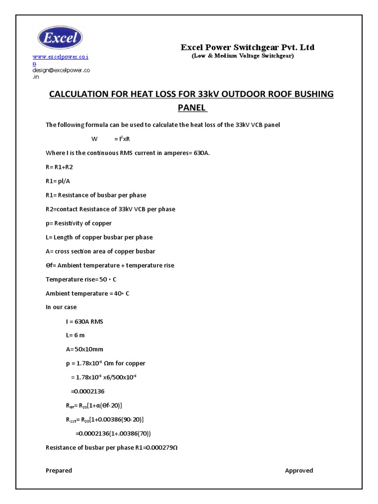 Heater Calaculation For 33kV VCB | PDF | Electrical Resistance And ...