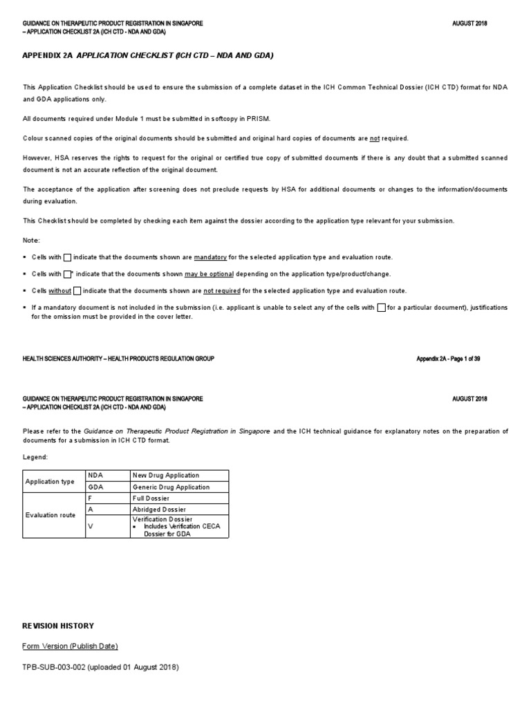 Appendix 2A - Application Checklist - ICH - NDA - GDA | PDF | Tablet ...