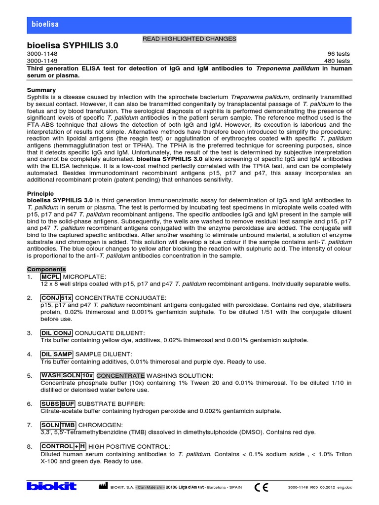 Syphilis 3.0 ELISA Test Overview | PDF | Elisa | Sensitivity And ...