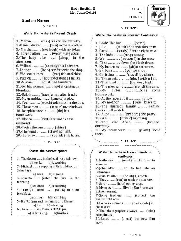 Basic English I Exam I Infop | PDF