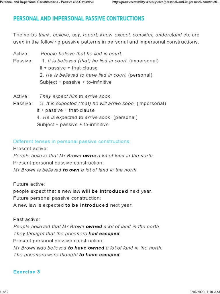 Personal and Impersonal Constructions - Passive and Causative | PDF | Morphology | Semantic Units