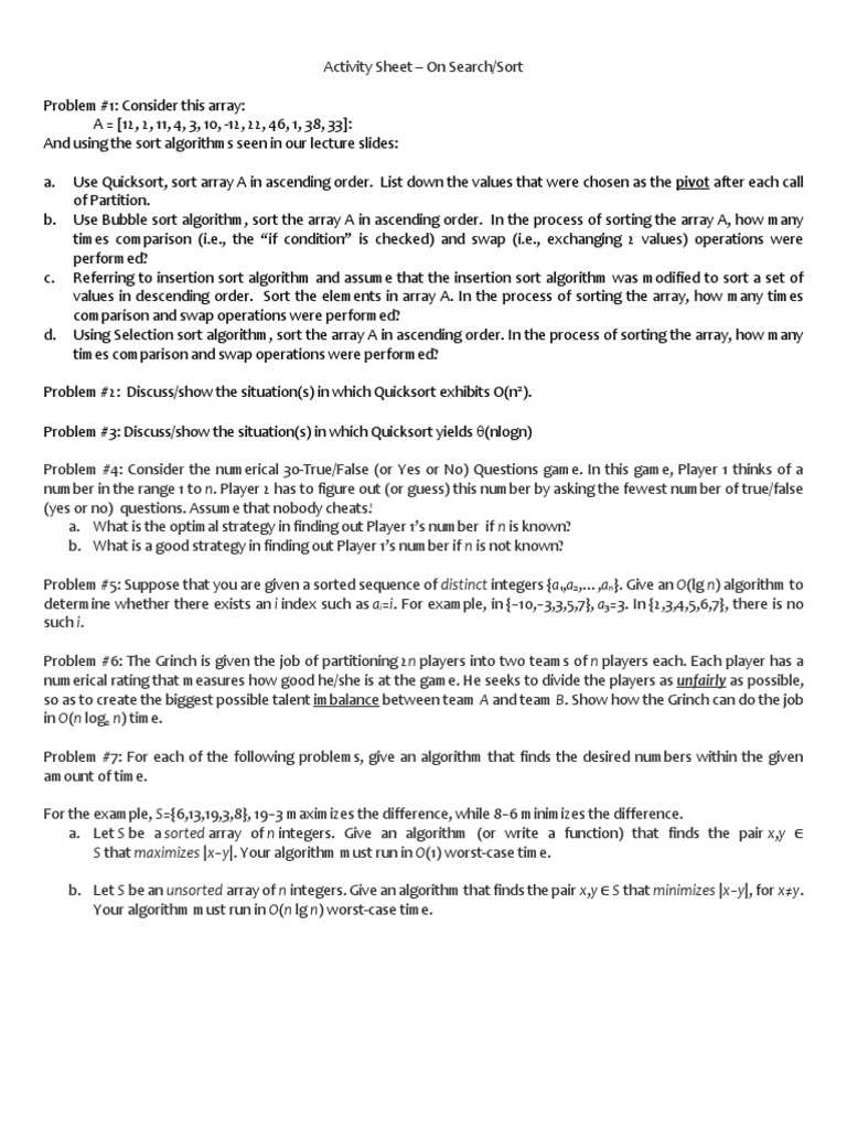 Activity4 - SortSearch-Programming Exercises | PDF | Computational Science | Applied Mathematics