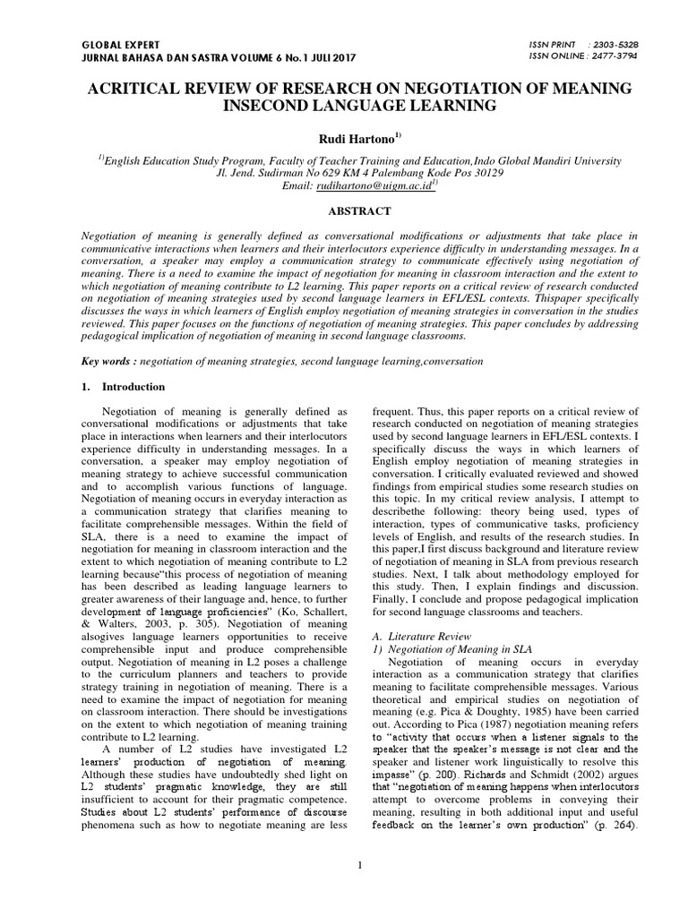 Negotiation Of Meaning Insecond Language Learning Pdf