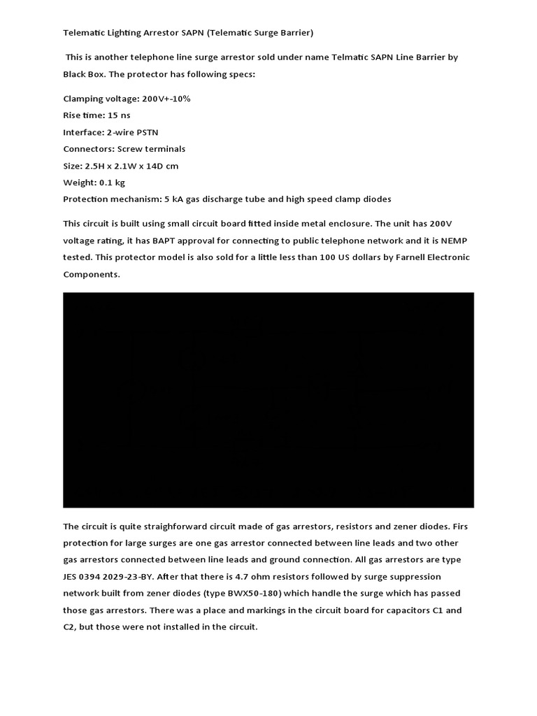 Telematic Lighting Arrestor SAPN (Telematic Surge Barrier) | PDF